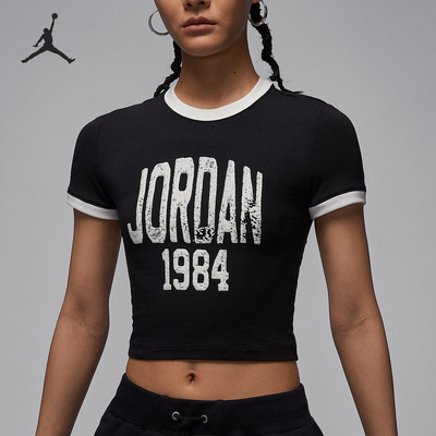 Nike/耐克正品JORDAN女士短款透气针织字母休闲T恤HJ0197-010