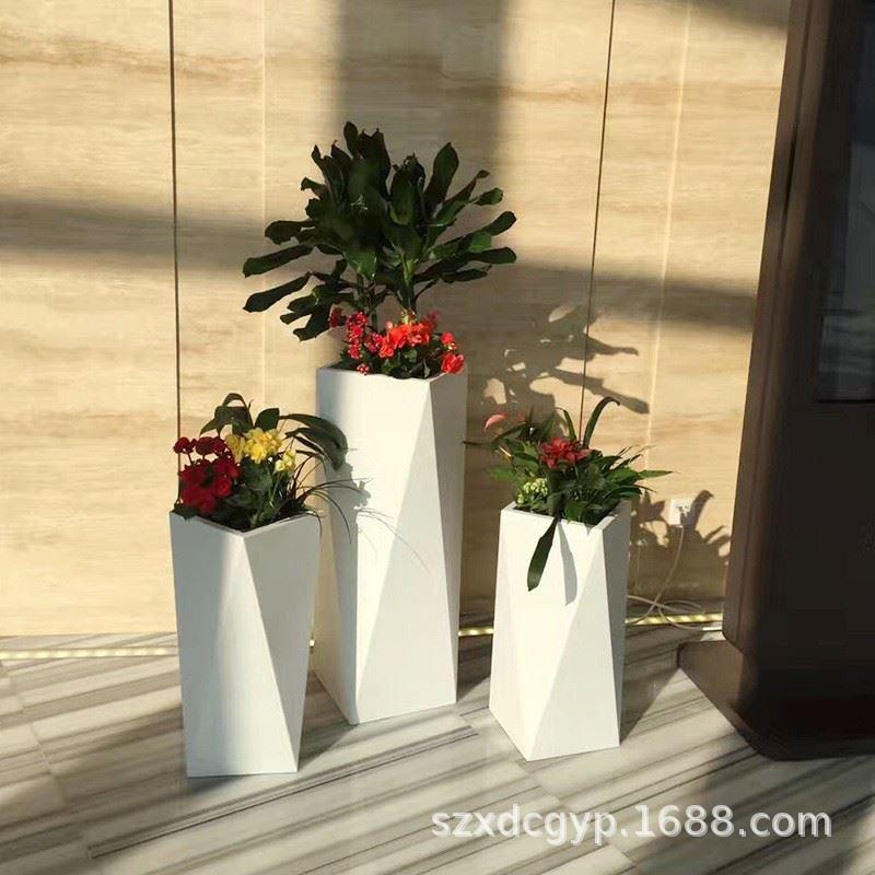 玻璃纤维花盆菱形花器商场花坛酒店落地花瓶商业街美陈户外花箱花