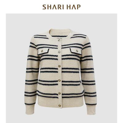 SHARI HAP莎瑞高端条纹针织开衫洋气小香风秋冬上衣