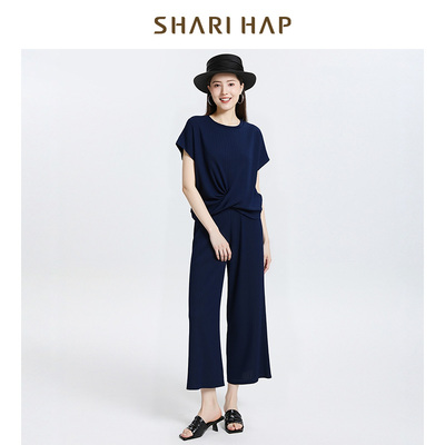 SHARI HAP莎瑞夏季休闲套装女新款宽松洋气短袖阔腿裤两件套