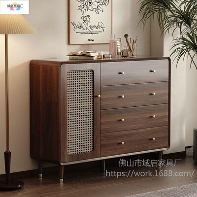 斗柜客厅收纳小立柜复古藤编门扇置物柜卧室靠墙储物斗柜床尾收纳