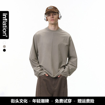 inflation男装|剪裁长袖T恤26春季美式街头弯刀袖休闲上衣打底衫