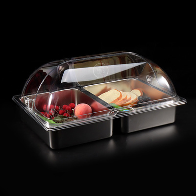 加大托盘自助h餐带盖展示盘水果食物不锈钢凉熟食蛋糕面包长方形
