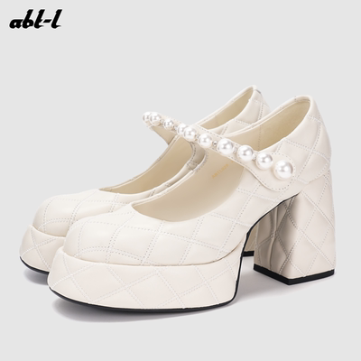 法式复古羊皮厚底粗跟玛丽珍鞋