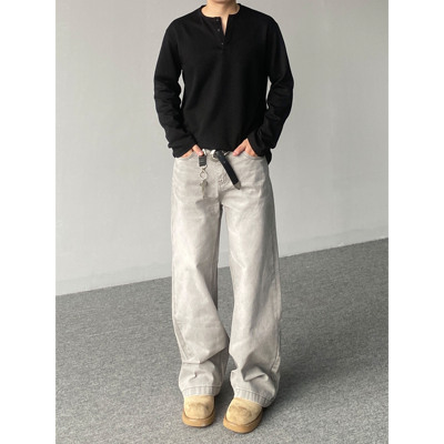 98SQUID 美式vibe做旧磨白猫须牛仔裤男女宽松休闲直筒百搭长裤潮