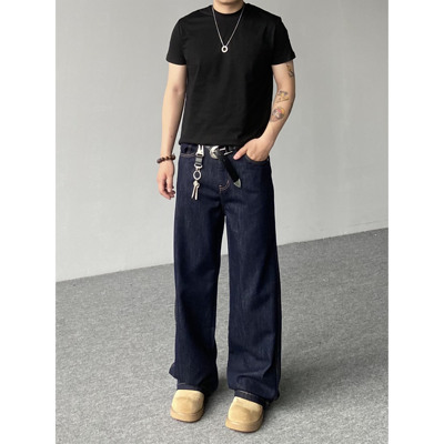 98SQUID 美式cleanfit简约原色牛仔裤男女宽松阔腿垂感松弛感长裤