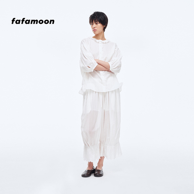 【2026早秋新品】fafamoon设计师品牌 刺绣拼接花边七分裤白色