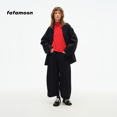 fafamoon设计师品牌秋冬女士可收脚羊毛九分裤