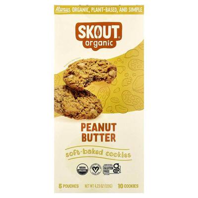 Skout Organic,Soft-Baked Cookies, Peanut Butter, 5 Pouches,