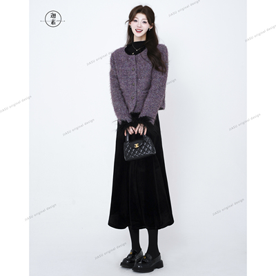 JIASU 【冬日星芒】订制花纱亮片小香风编织羊毛羽绒套装S595