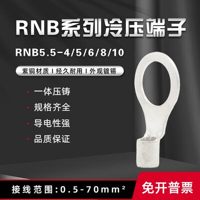 RNB5.5-4/5/6/8/10/12圆形裸端头镀锡线鼻子紫铜线耳冷压接线端子