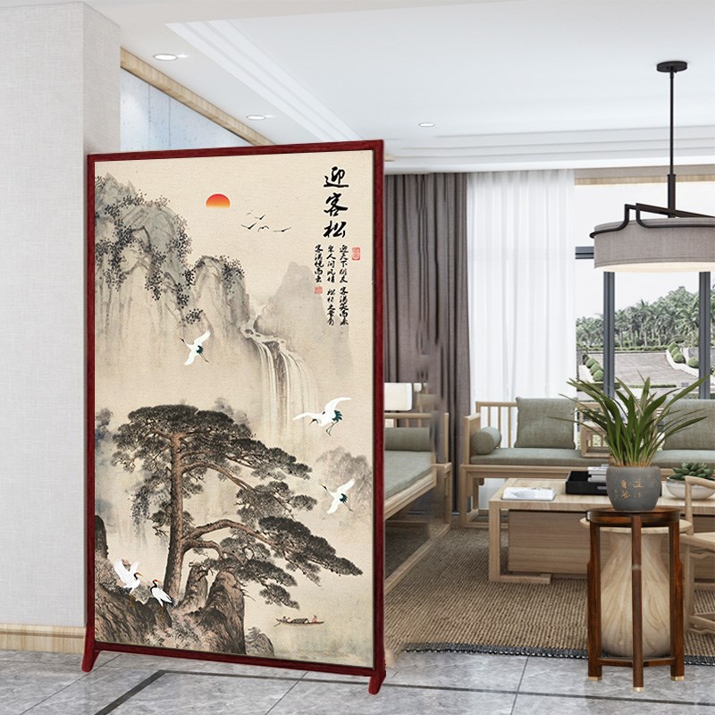 新中式屏风隔断家用客厅卧室办公室遮挡背景装饰移动定制布艺座屏