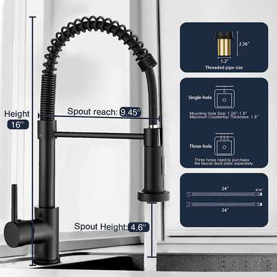 ZSW Kitchen Faucets with Pull Down Sprayer, Commercial Indus