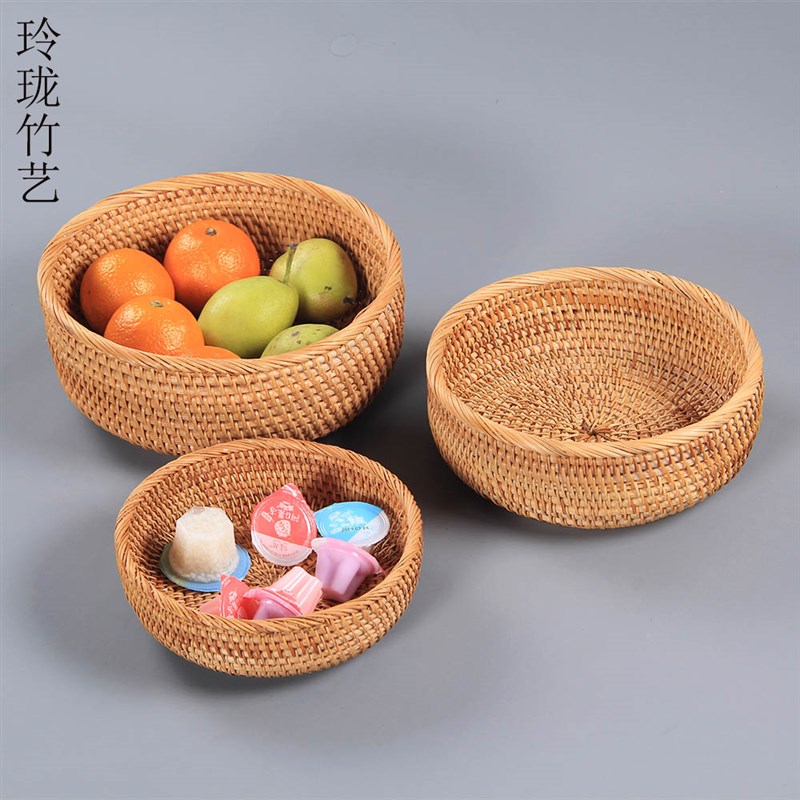日式手工编织水果篮藤编水果盘桌面零食果盆家用盛馒头Z竹编收纳