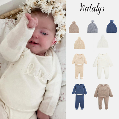 3Z清仓  法国 natalys FW24小月龄宝宝上衣包脚裤套装帽子
