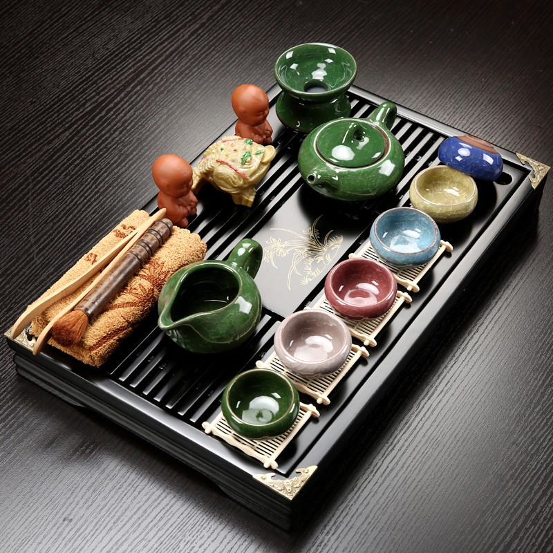 紫砂功夫茶具套装家用茶杯简约B办公实木小茶盘抽屉式茶台整套