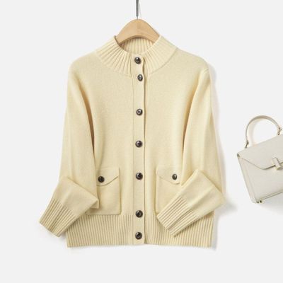 LP同款秋冬新款女装立领长袖毛衣针织衫女100%绵羊毛宽松开衫外套