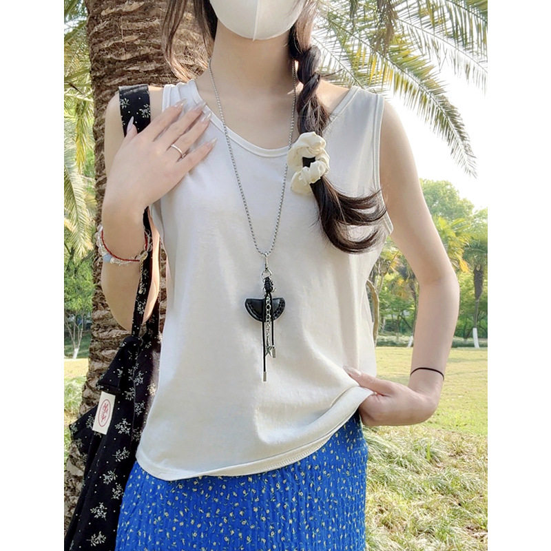 H925雪花棉吊带背心女夏外穿宽松遮肉打底内搭圆领无袖老汉衫上衣