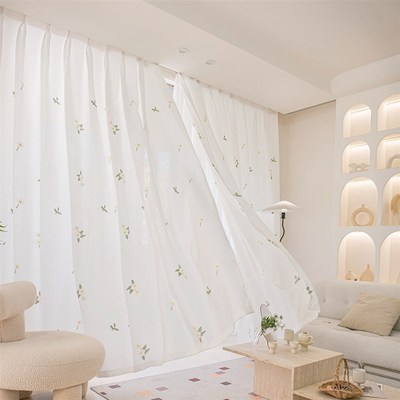 窗帘纱帘透光不透人纱帘田t园风阳台客厅卧室半遮光隔断免打孔安