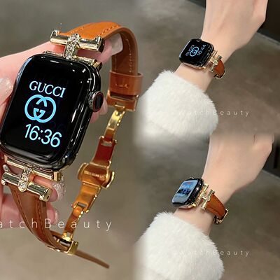 皮质凯旋门镶钻适用oppowatch4Pro表带x2mini蝴蝶扣watch32代高级