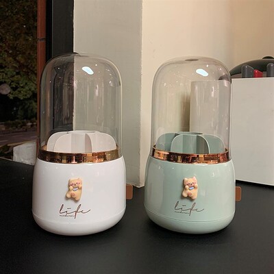 旋转化妆刷收纳筒高级化妆台桌面B口红化妆品防尘收纳盒带盖子可
