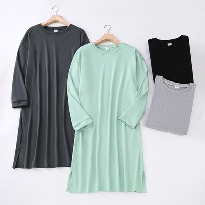 加绒加肥大码长袖睡袍男士秋冬季连体睡裙家居浴袍保暖中长款睡衣