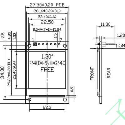 1.3寸TFT显示屏模组模块 240x240分辨率 SPI串口屏 ST7789 7针