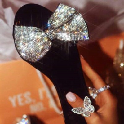 极速Round slippers womens sandals diamond bows women slippe