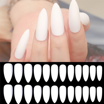 False Nails Matte 24pcs Long Tips for 3 Pure Color Chip Gel