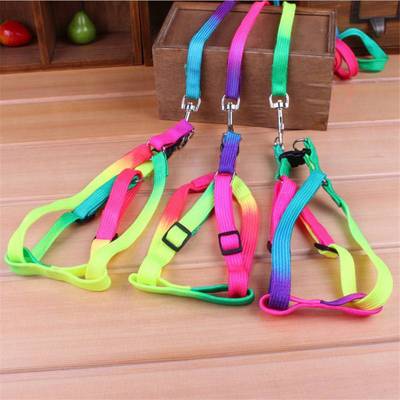 Colorful Rainbow Pet Dog Collar Harness Leash Soft Walking H