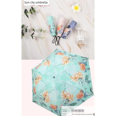 14全新无瑕太阳伞绣边折五折口袋伞全遮光17㎝手提标签429元