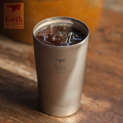 KEITH铠斯纯钛水杯冷饮杯便携家用双层钛杯户外随手杯啤酒杯