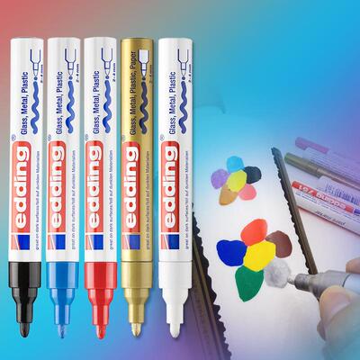 德国油漆笔edding750黑色红色2MM防酒精玻璃陶瓷耐高温工业记号笔