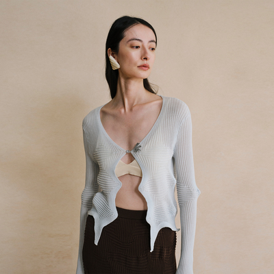 觉织Sensiyarn新品肌理感V领轻薄上衣流沙手编松针开衫JZKC121
