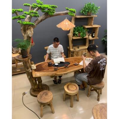 香樟木茶台原木根雕茶几原生态实木灯架茶桌家用实木大板桌组合椅