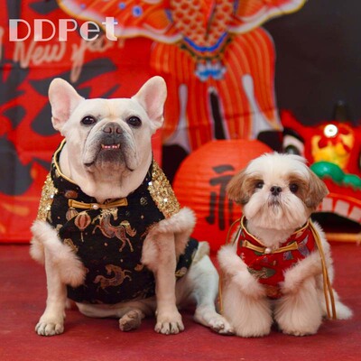 DDPET狗狗衣服宠物秋冬法斗雪纳瑞比熊西施小型犬拜年服唐装马甲
