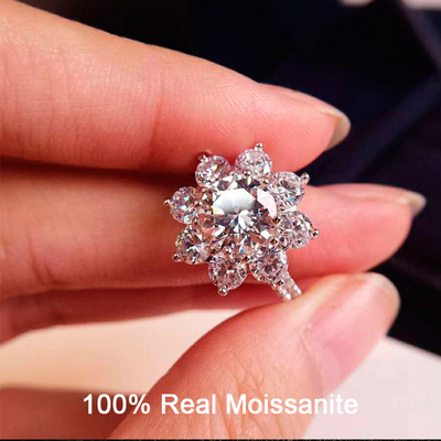 Real Moissanite Luxury Sun Flower Ring 2 Carat Diamond Lotus