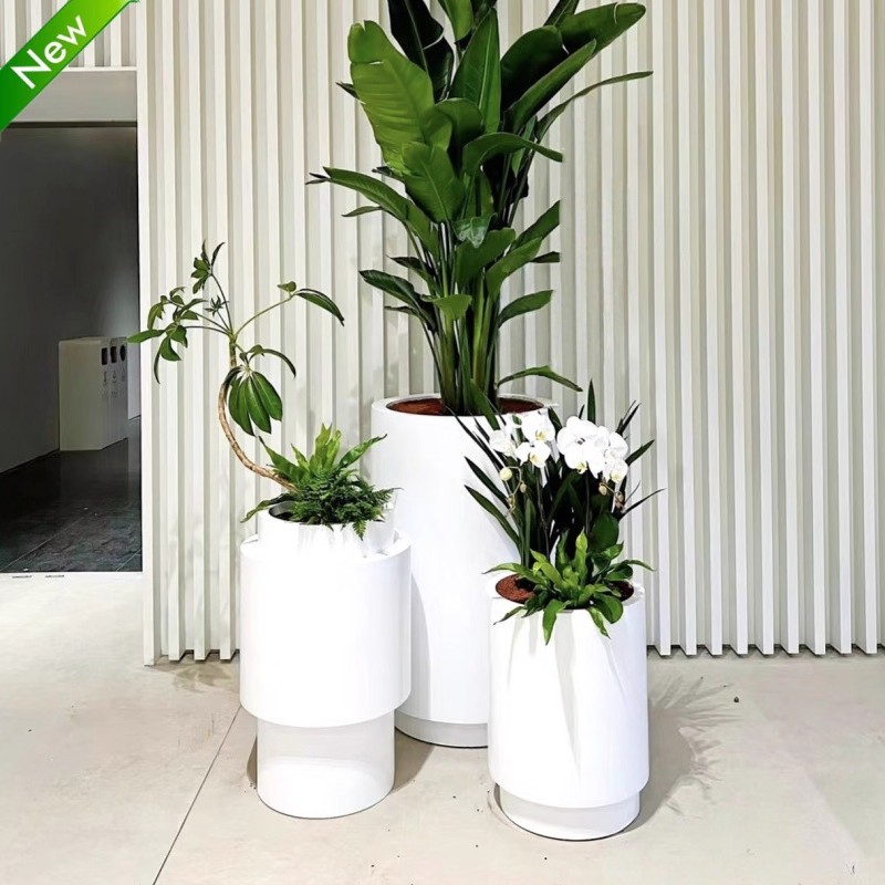 不锈钢圆形花箱室内商场走廊绿化花坛组合庭院花盆铁艺种植箱