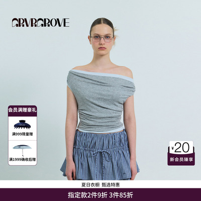 GRVR GROVE官方旗舰店26SS春夏不规则露肩修身短袖T恤 GS26TSC07