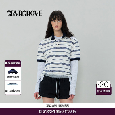 【博主同款】GRVR GROVE官方旗舰店条纹短袖polo衫t恤GR5TS03C