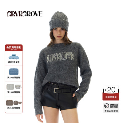 GROVE官方旗舰店2025WT冬季款圆领长袖毛衫女GCW5KN08