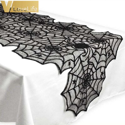 极速Halloween Spider Web Table Runners Black Lace Tablecloth