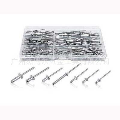 175pcs盒装铝铆钉 半圆头抽心柳钉开口型K型铝制抽芯铆钉拉钉紧固