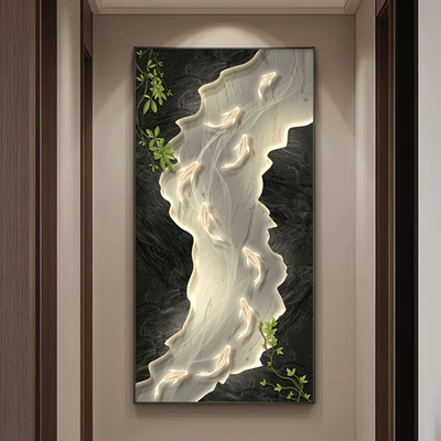 九鱼图入户门玄关装饰画轻奢高级感走廊过道挂画简约现代高端壁画