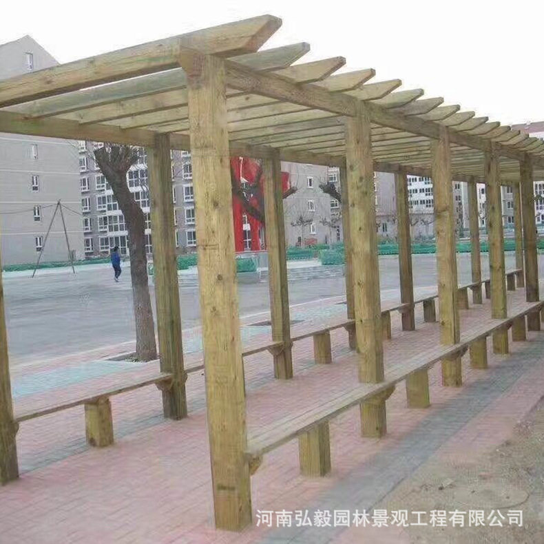 厂家供应防腐木花架廊架 河南防腐木廊架 庭院碳化木廊架