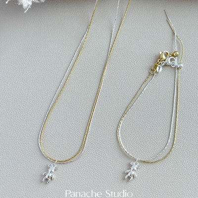 PANACHE 一款多戴 韩系小熊吊坠金银双色抽拉绳小众简约项链手链