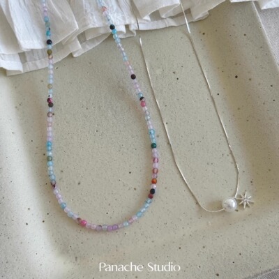 PANACHE 冰淇淋彩色玛瑙星芒珍珠项链 小众清新甜美天然石锁骨链