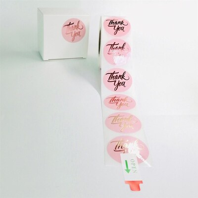 极速1.5 inch Rose Gold Thank You Sticker Labels Pink Waterpr