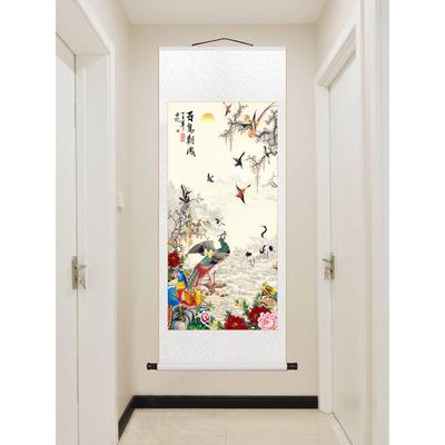 白桥潮风新中式入口画莲花九鱼画卷挂画客厅装饰画书房茶室壁画