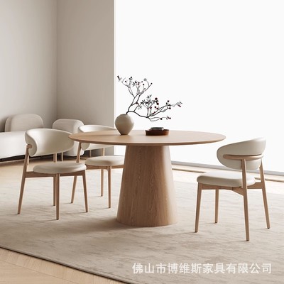 原木奶油风实木圆桌家用小户型白蜡木圆形饭桌白蜡木带转盘圆餐桌